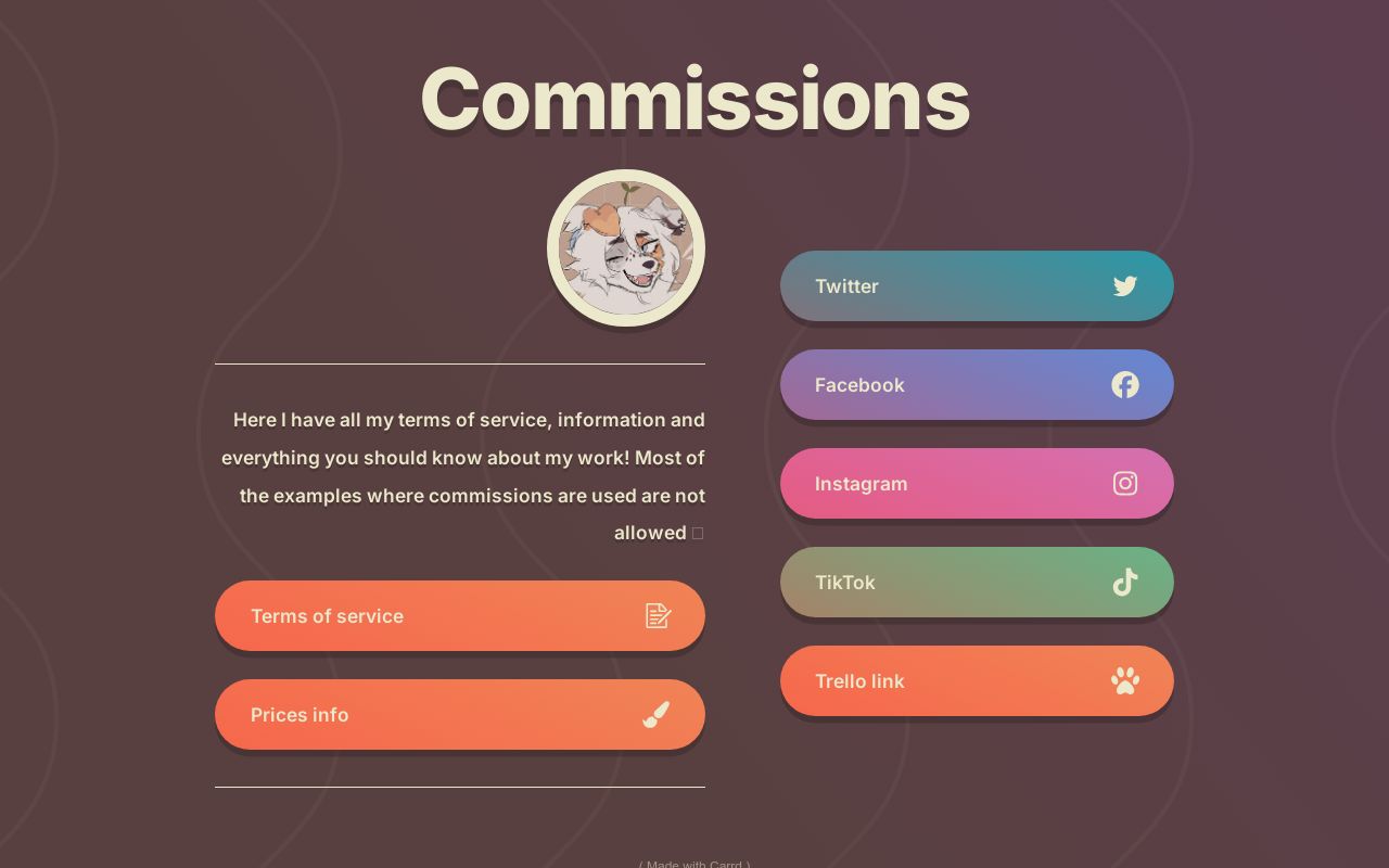 Commissions card info